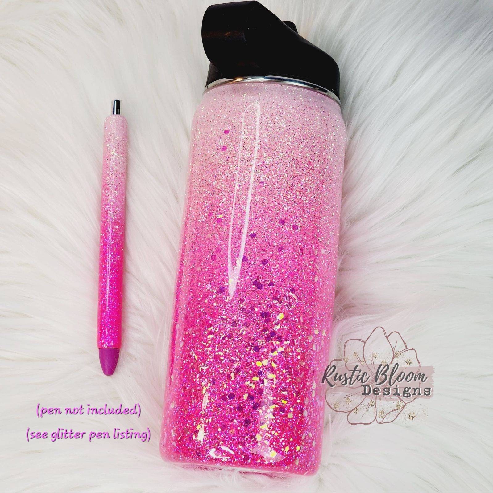 Hot Pink Neon Ombre Glitter Tumbler With Handle Straw Personalized ...