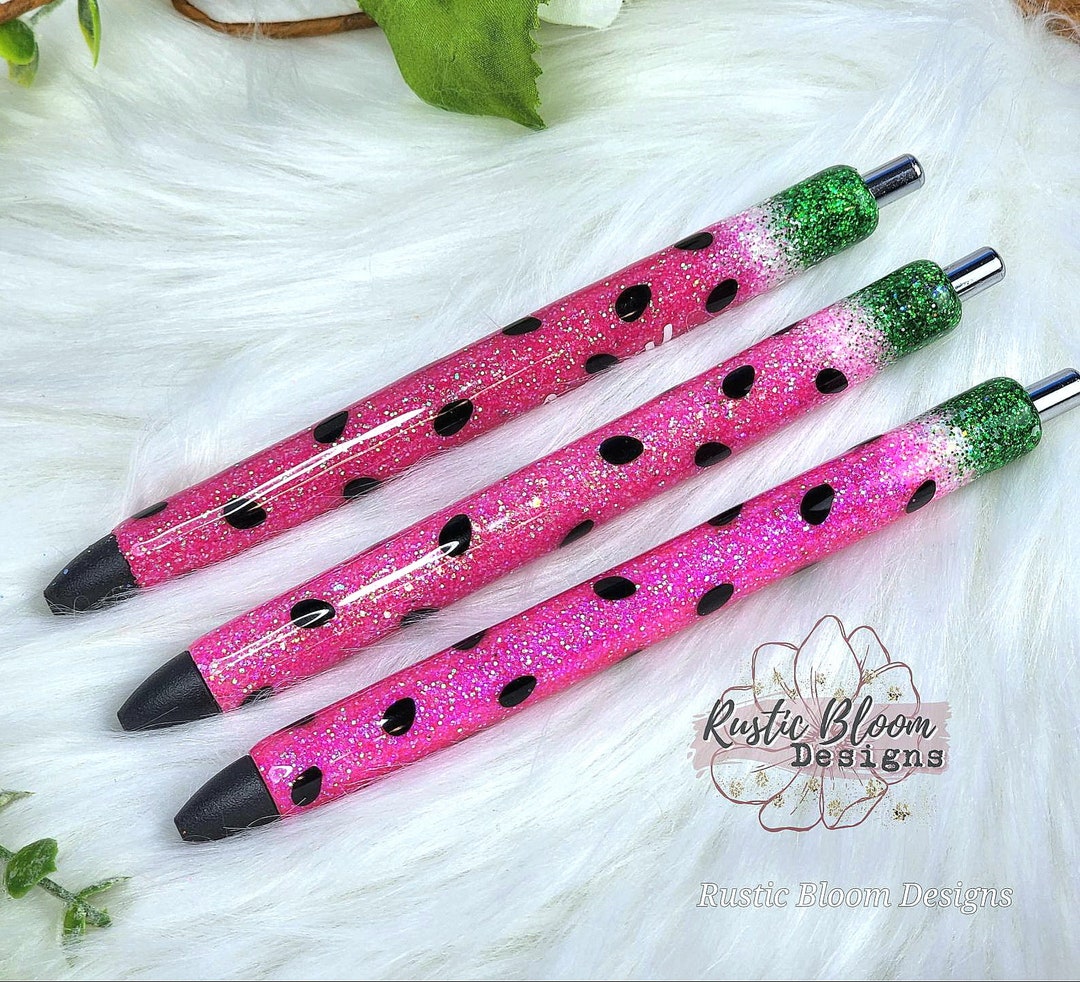 Personalized Watermelon Glitter Gel Pen, Epoxy Flower Nurse Gift Pen ...