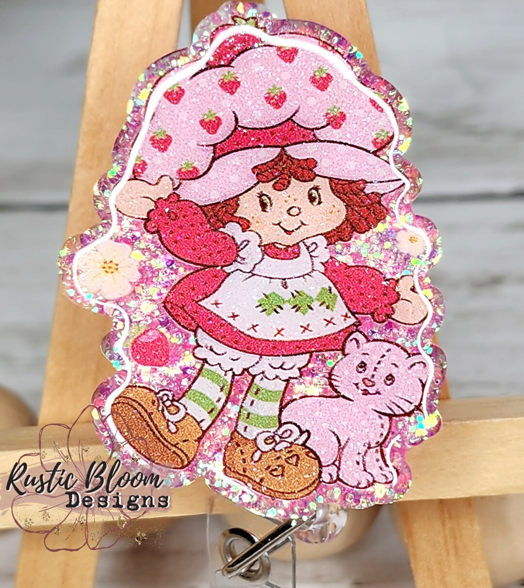 Cute Strawberry Character Glitter Badge Reel Interchangeable RN Custom ...