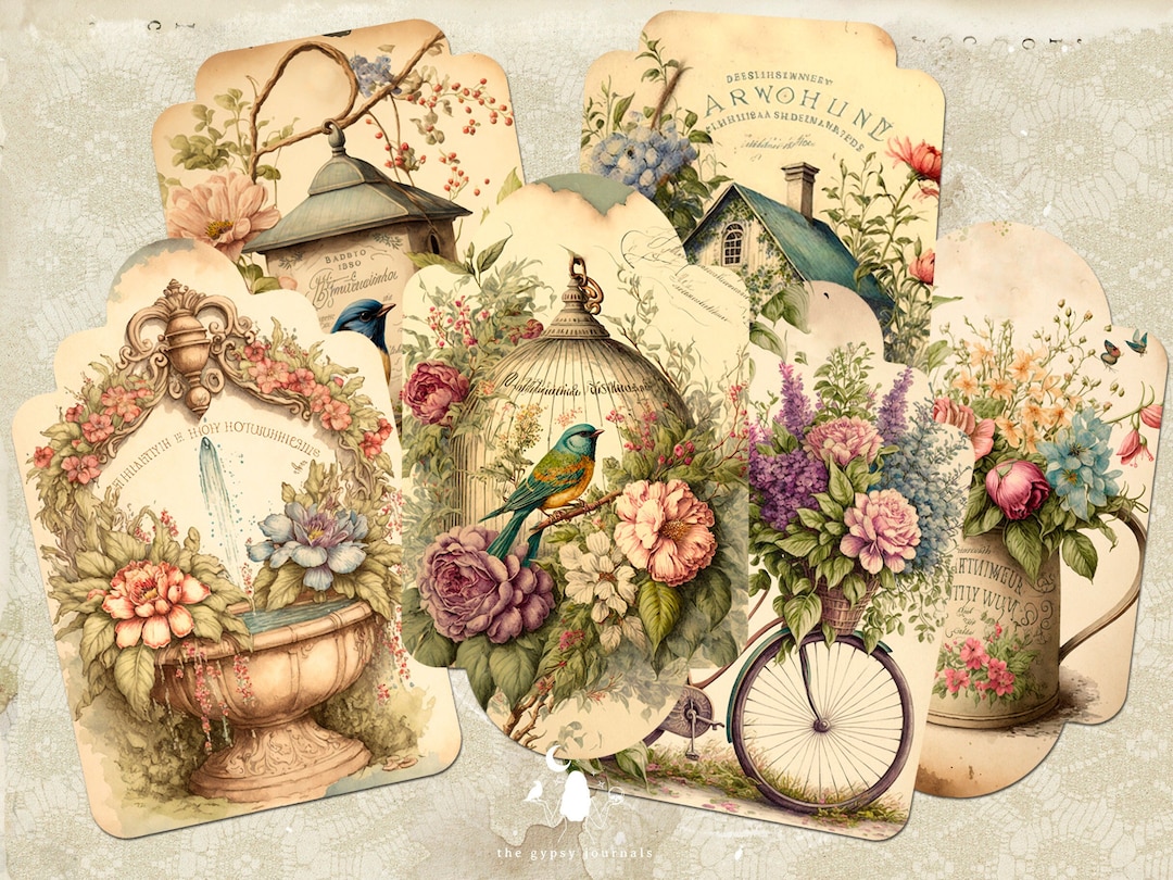Vintage Garden Tags, Spring Journaling Tags, Printable Inserts and ...