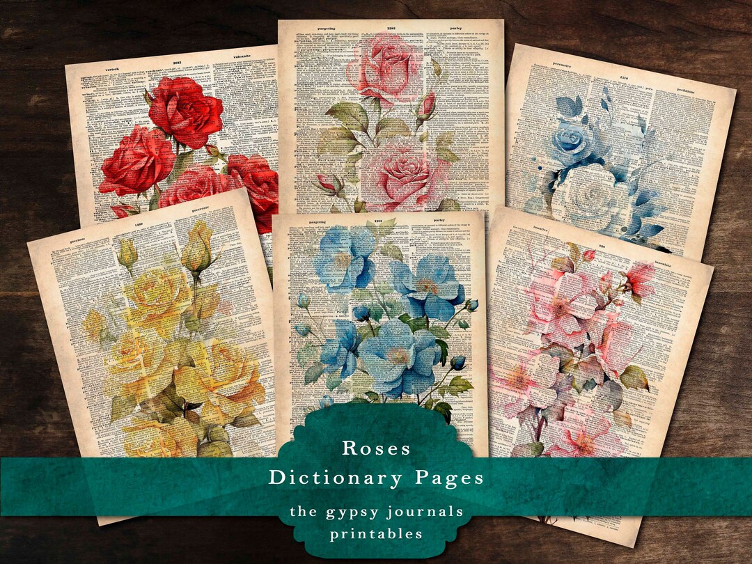 Vintage Roses Dictionary Pages, Floral Junk Journal Kit, Journaling ...