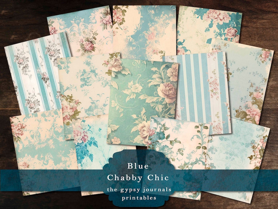 Blue Shabby Chic Junk Journal Papers, Vintage Blue Printable Journal ...