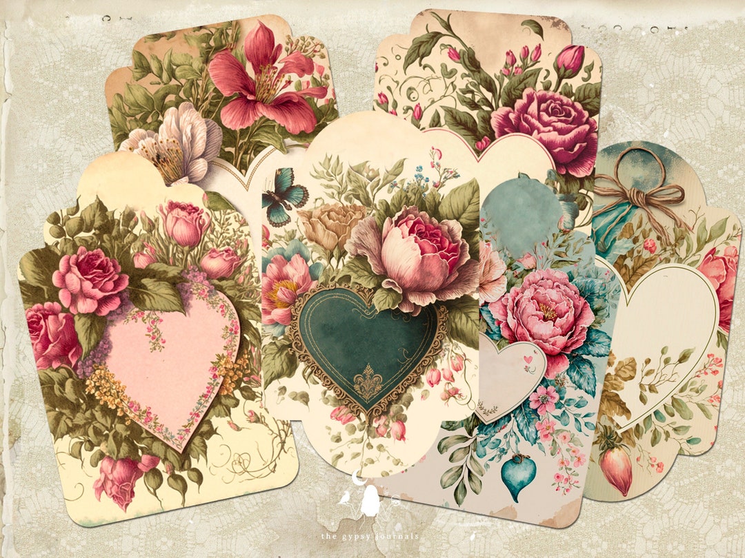Vintage Valentines Tags, Journaling Tags, Printable Inserts Ephemera ...