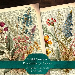Vintage Wildflowers Dictionary Pages, Floral Junk Journal Kit ...