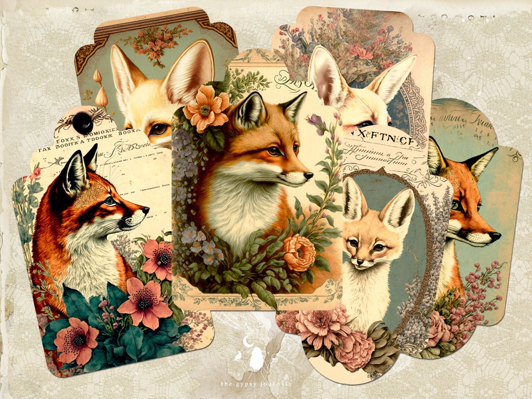 Vintage Foxes Tags, Fox Journaling Tags, Printable Inserts and Ephemera ...