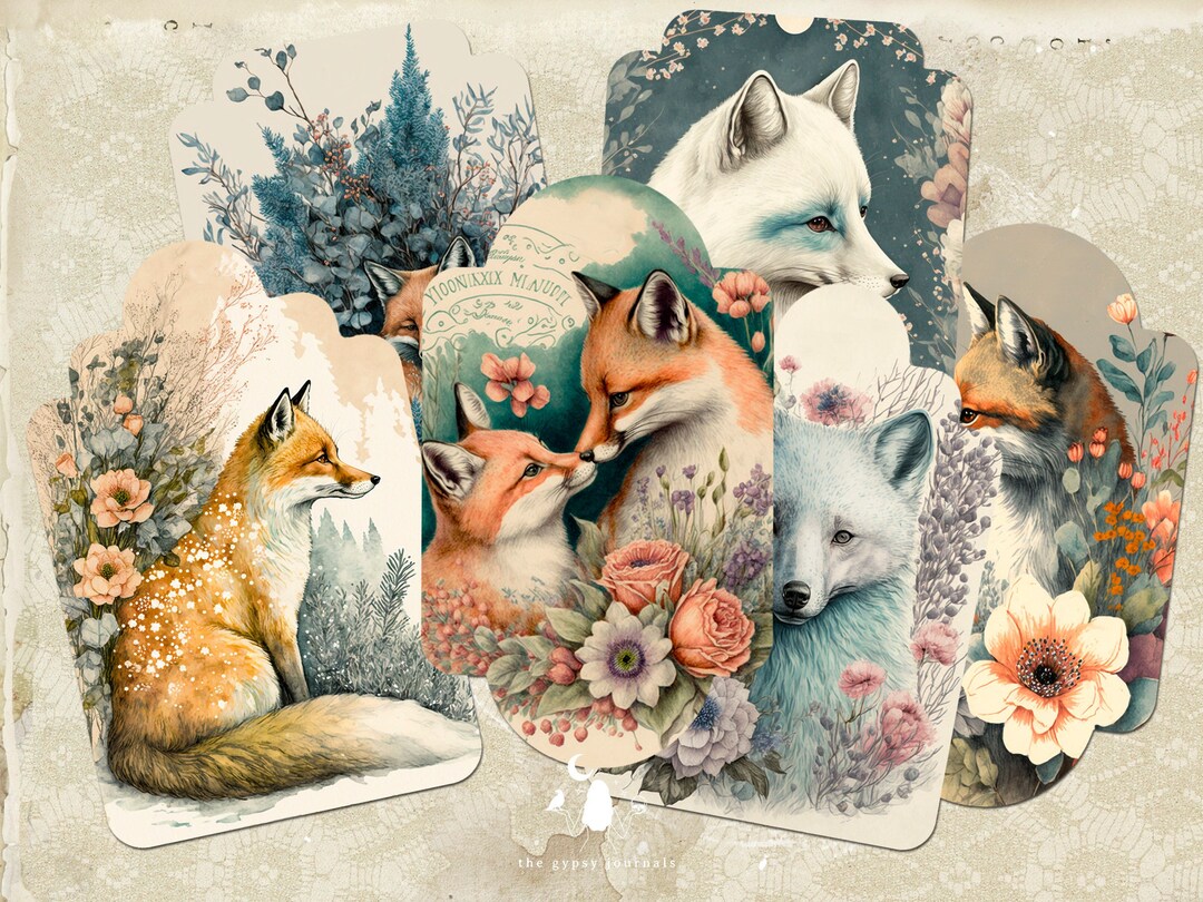 Vintage Fox Tags, Fox Journaling Tags, Printable Inserts and Ephemera ...