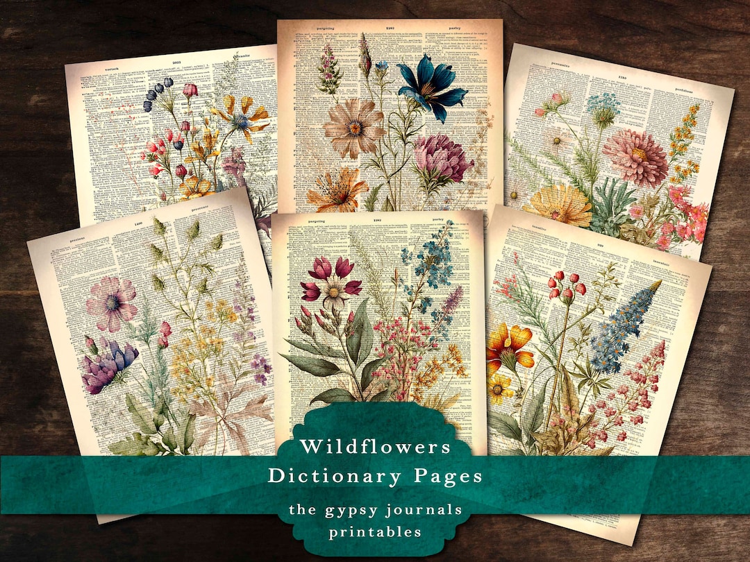 Vintage Wildflowers Dictionary Pages, Floral Junk Journal Kit ...