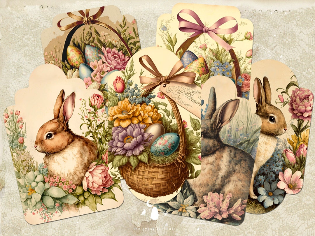 Vintage Easter Bunny Tags, Journaling Tags, Printable Inserts Ephemera ...
