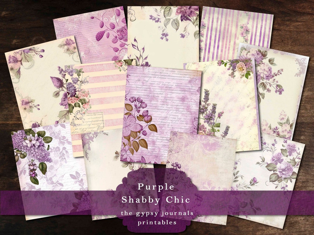 Purple Shabby Chic Junk Journal Papers, Vintage Violet Printable ...