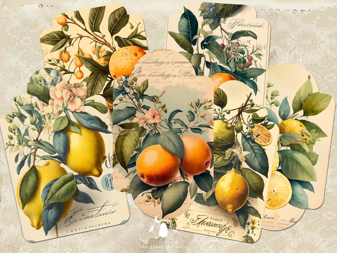 Vintage Citrus Plants Tags, Lemon Journaling Tags, Printable Inserts ...
