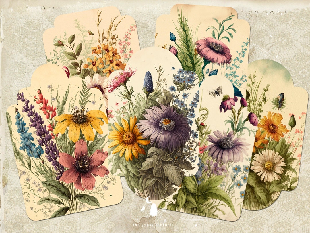 Vintage Wildflowers Tags, Garden Journaling Tags, Printable Inserts ...