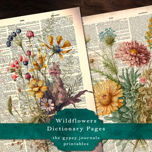 Vintage Wildflowers Dictionary Pages, Floral Junk Journal Kit ...