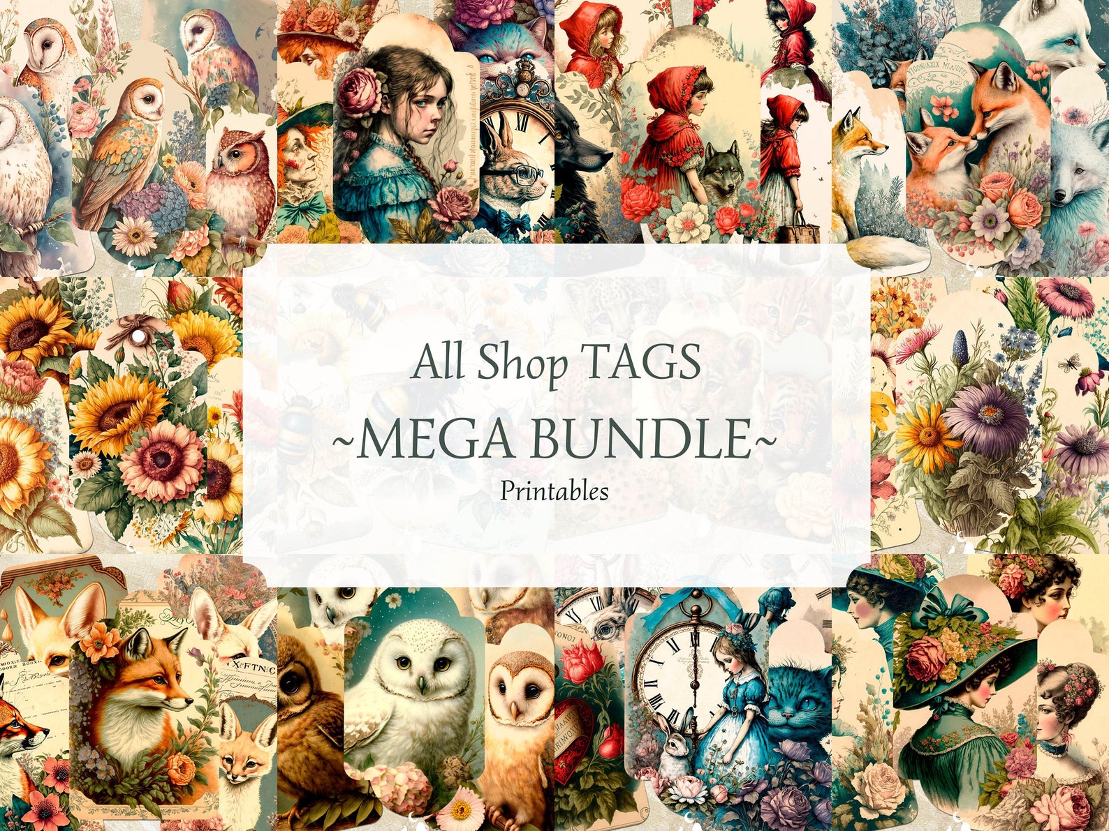 250+ Vintage Tags MEGA BUNDLE, Printable Journaling Tags, Inserts and ...