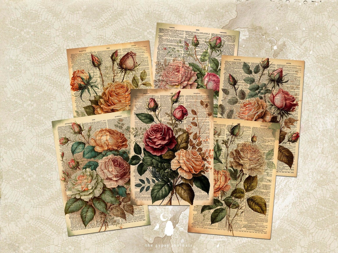 Vintage Shabby Roses ATC Cards, Floral Journaling Cards, Printable ...