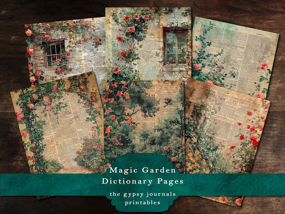 Vintage Magic Garden Dictionary Pages, Floral Junk Journal Kit ...