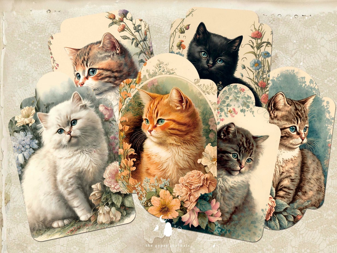 Vintage Cat Tags, Kittens Journaling Tags, Pet Printable Inserts ...