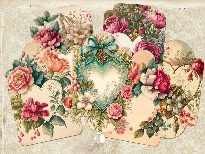 Vintage Valentines Tags, Journaling Tags, Printable Inserts Ephemera ...