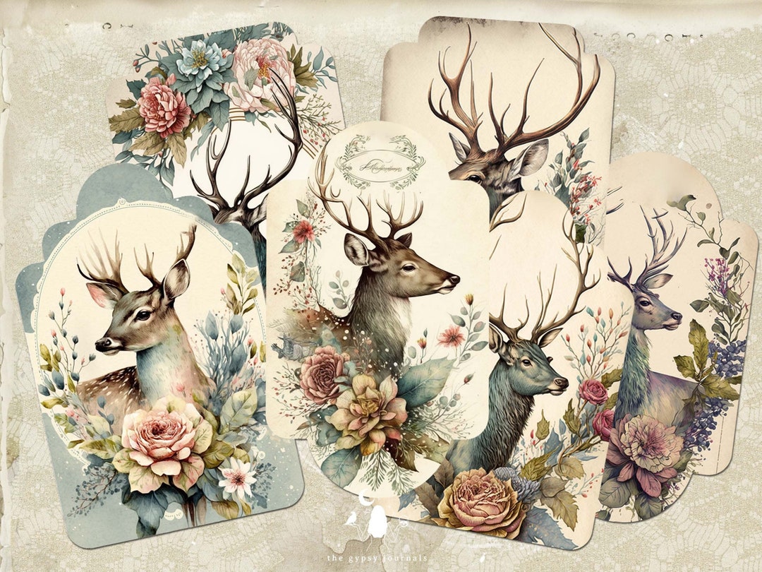 Vintage Deer Tags, Journaling Tags, Stag Printable Inserts and Ephemera ...