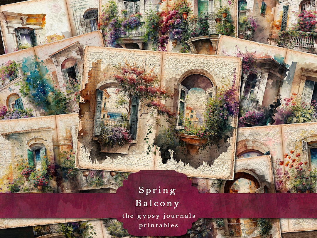 Spring Balcony Junk Journal Pages, Floral Journal Papers, Italy Towns ...
