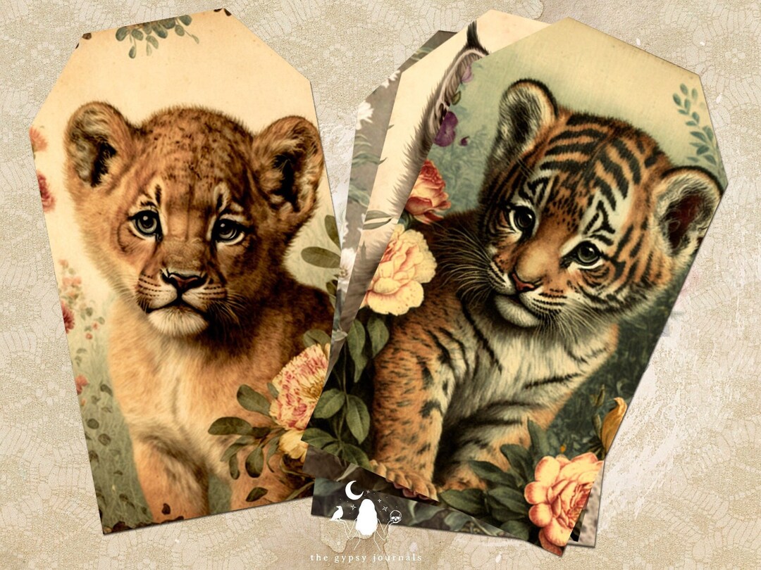 Vintage Baby Big Cats Tags, Kitten Journaling Tags, Printable Inserts ...