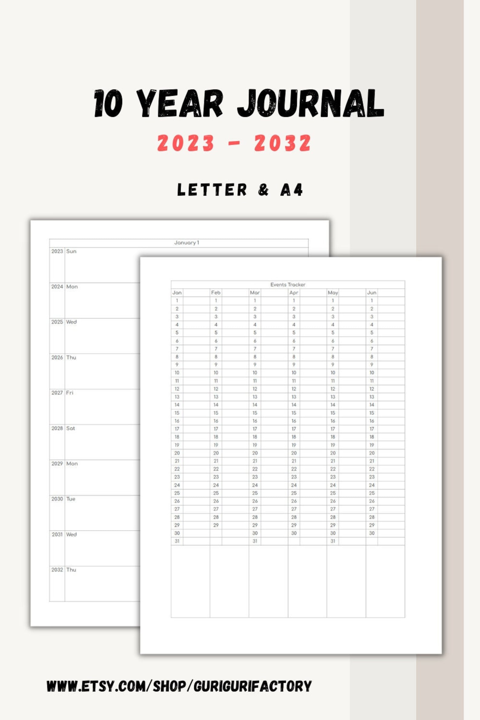 10 Year Journal, Simple and Minimal - Etsy