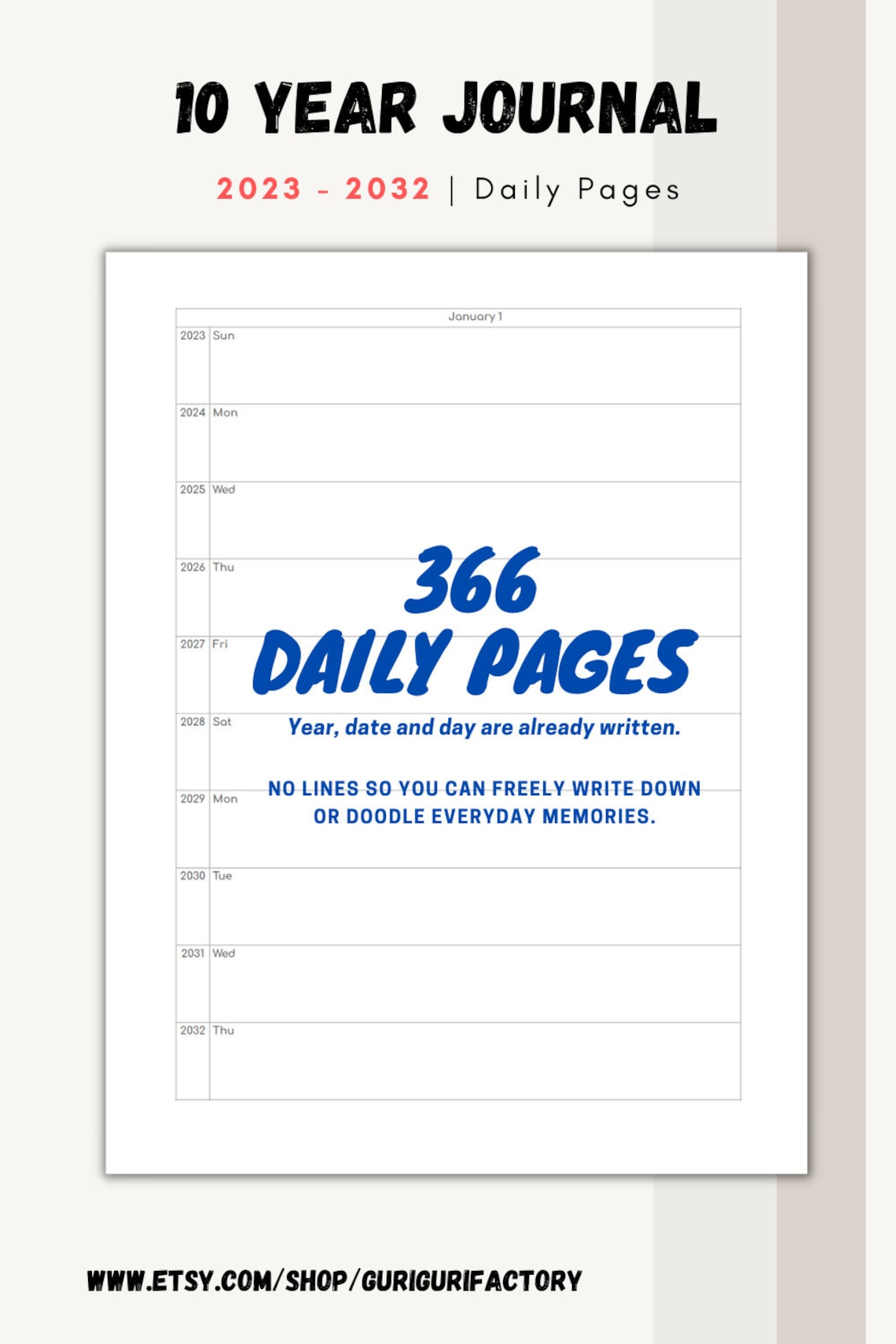 10 Year Journal, Simple and Minimal - Etsy