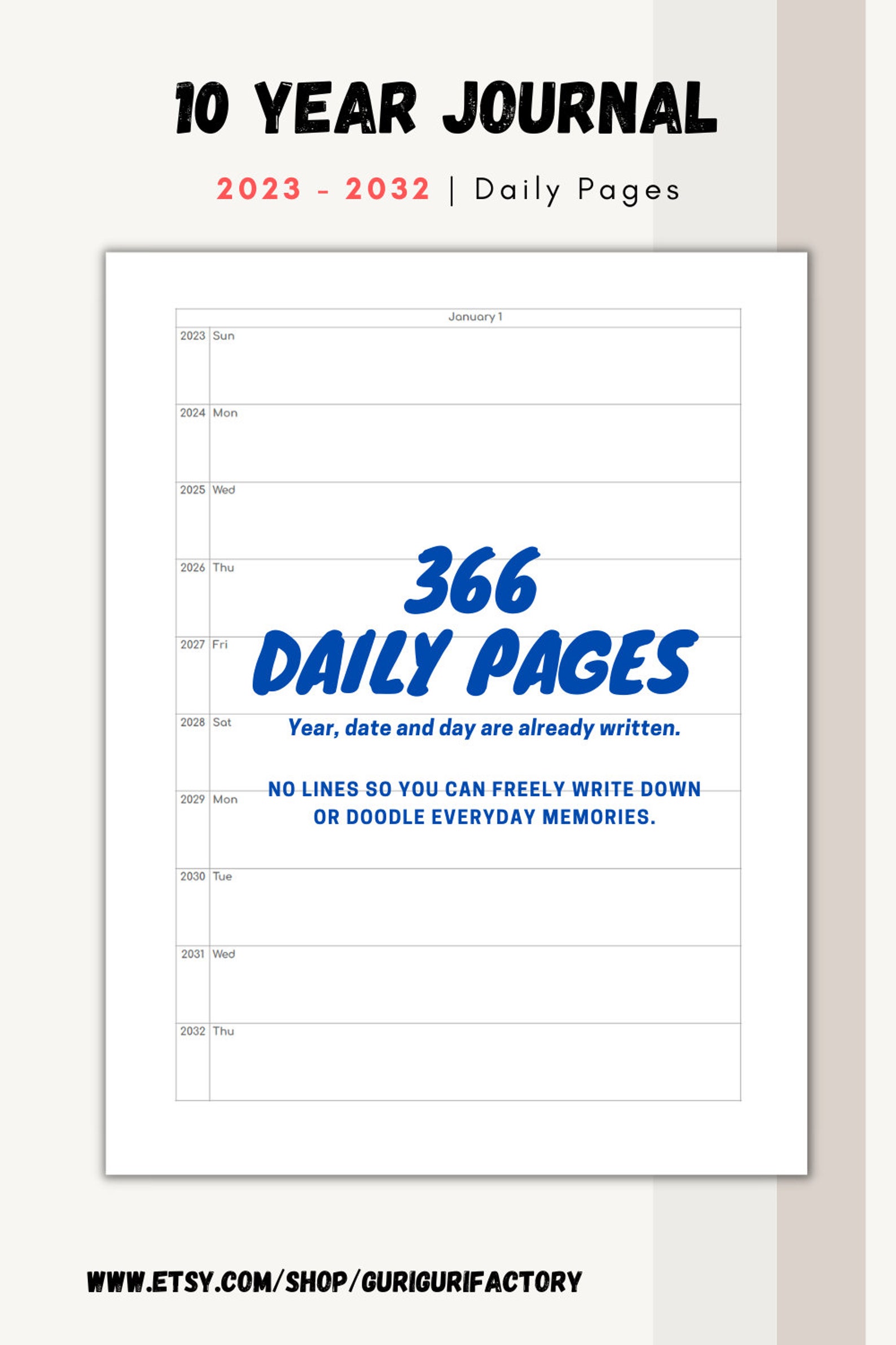 10 Year Journal, Simple and Minimal - Etsy