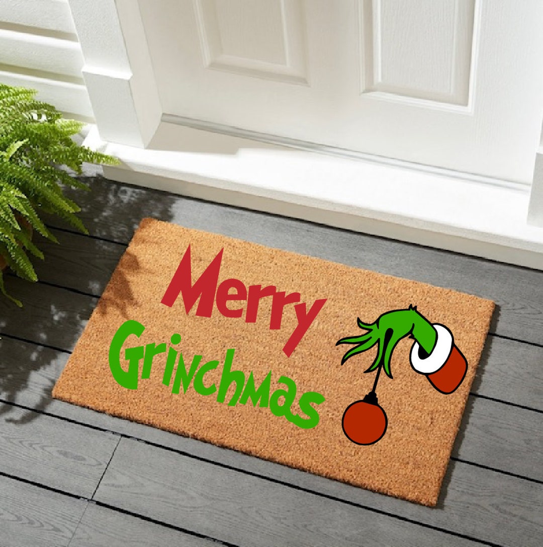 Merry Grinchmas Doormat. Outdoor Christmas Grinch Door Mat. Grinch Hand ...