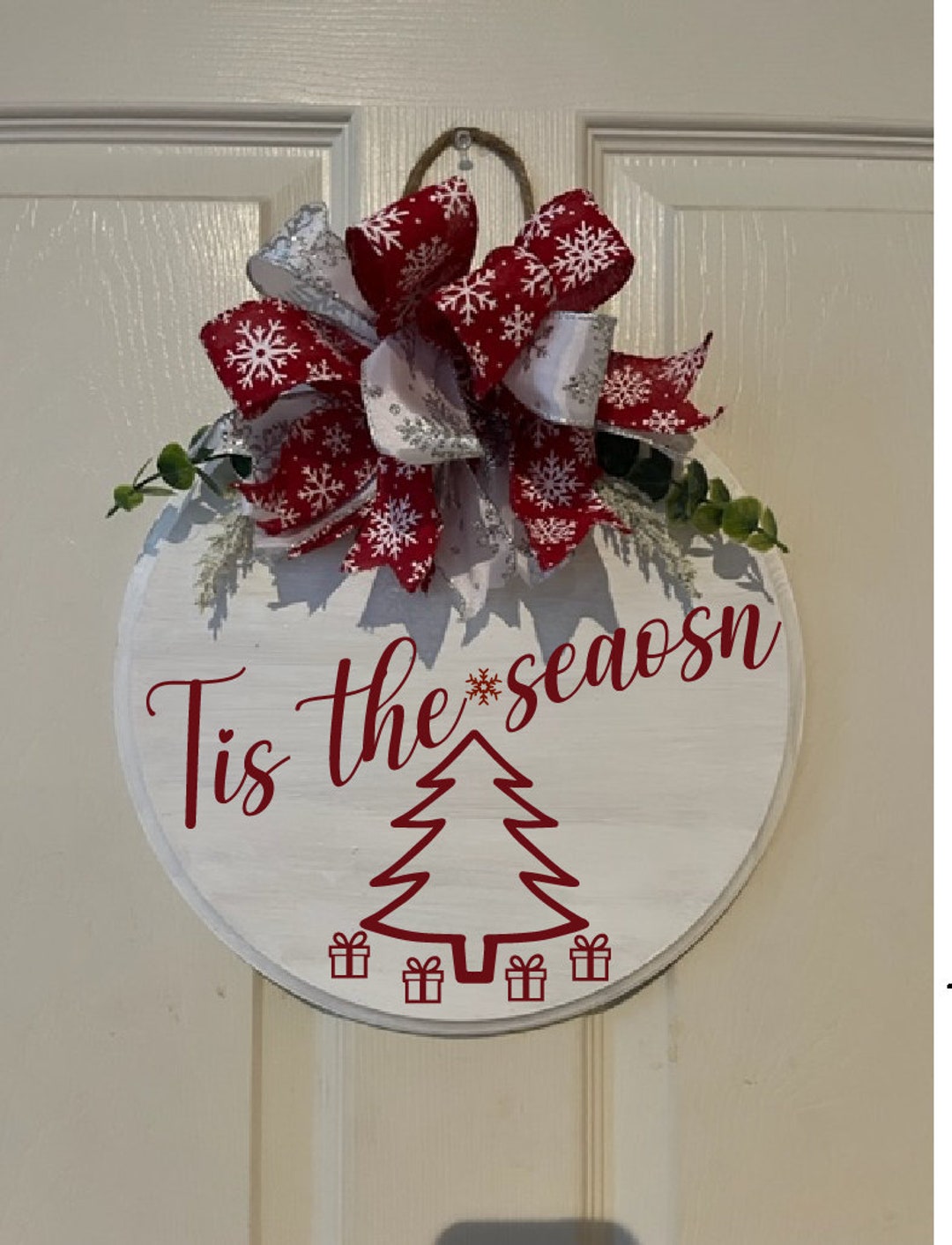 Tis the Season Christmas Front Door Decor. Simple Christmas Porch Decor ...