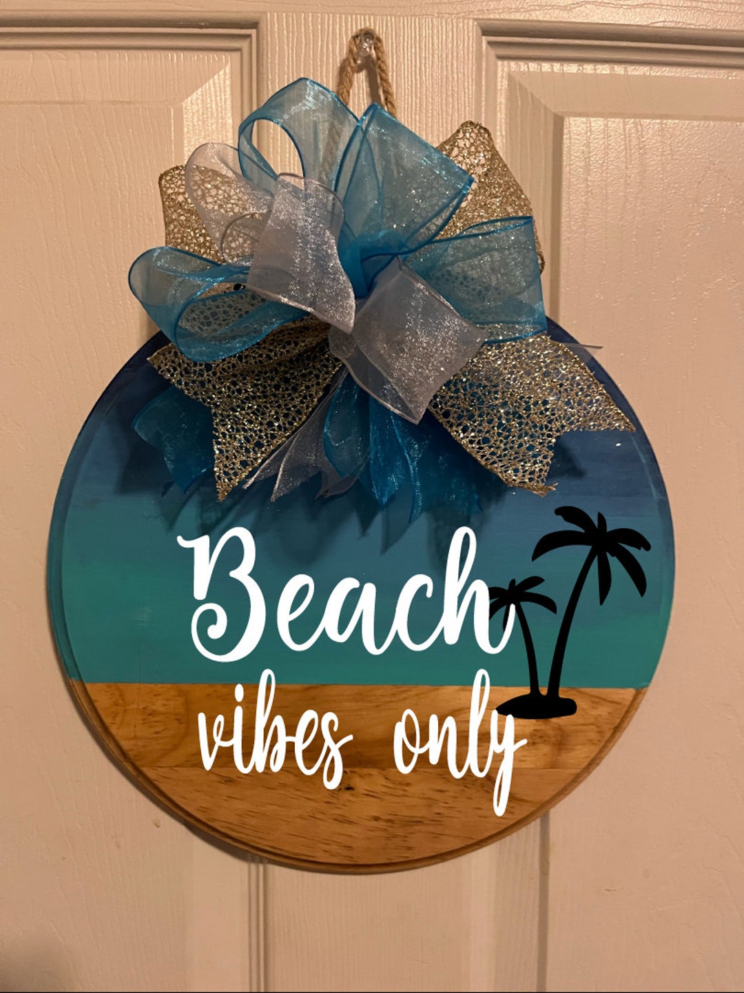 Beach Vibes Only Door, Patio, Porch Decor. Coastal Wreath With Palm ...