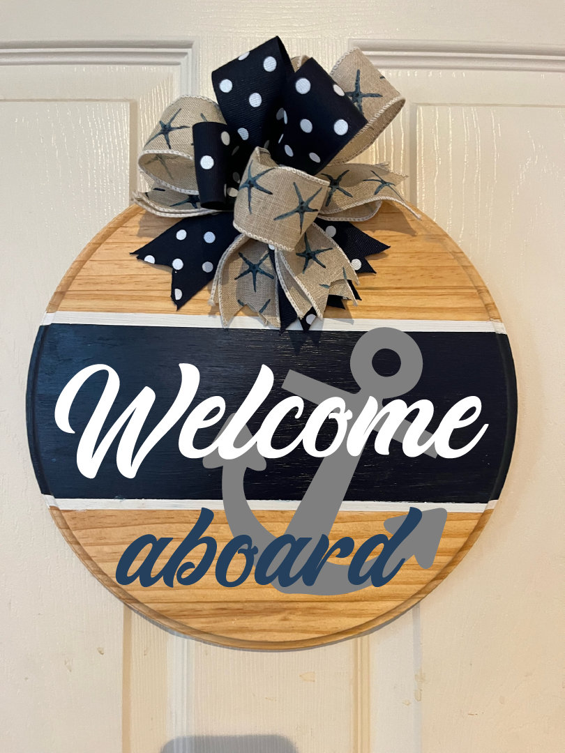 Welcome Aboard Sign. Nautical Boat House Door Decor. Navy Blue With ...