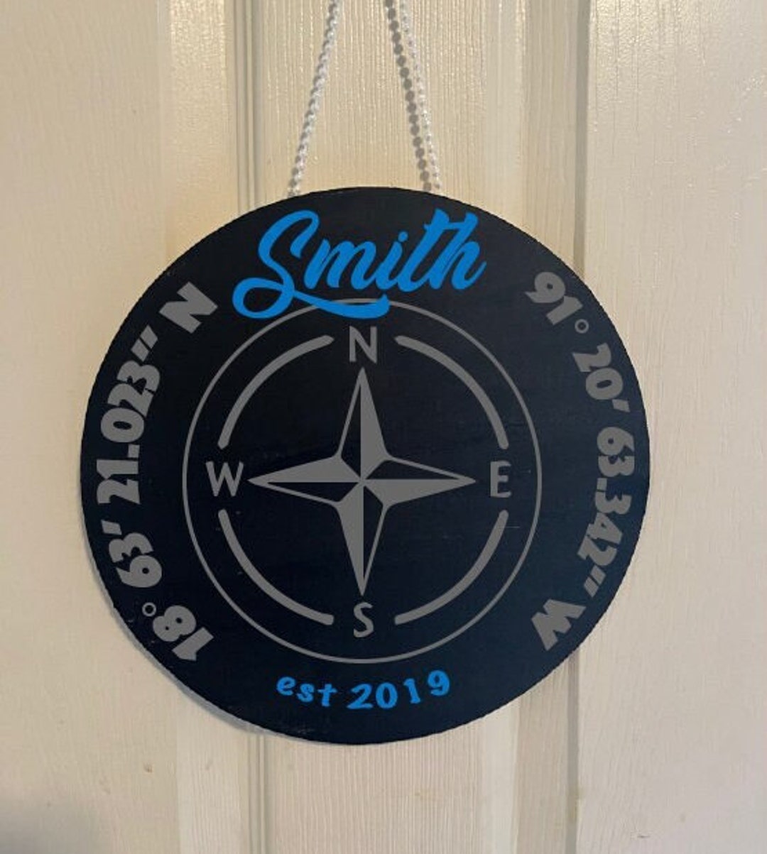 Longitude and Latitude Front Door Decor. Personalized Last Name Welcome ...