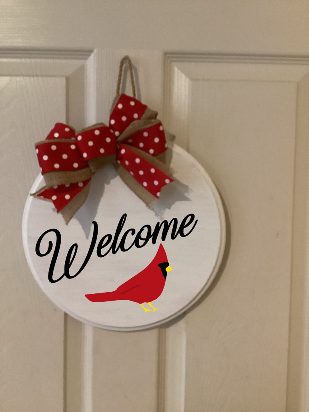 Welcome Cardinal Front Door Decor. White With Red Bow Year Round ...