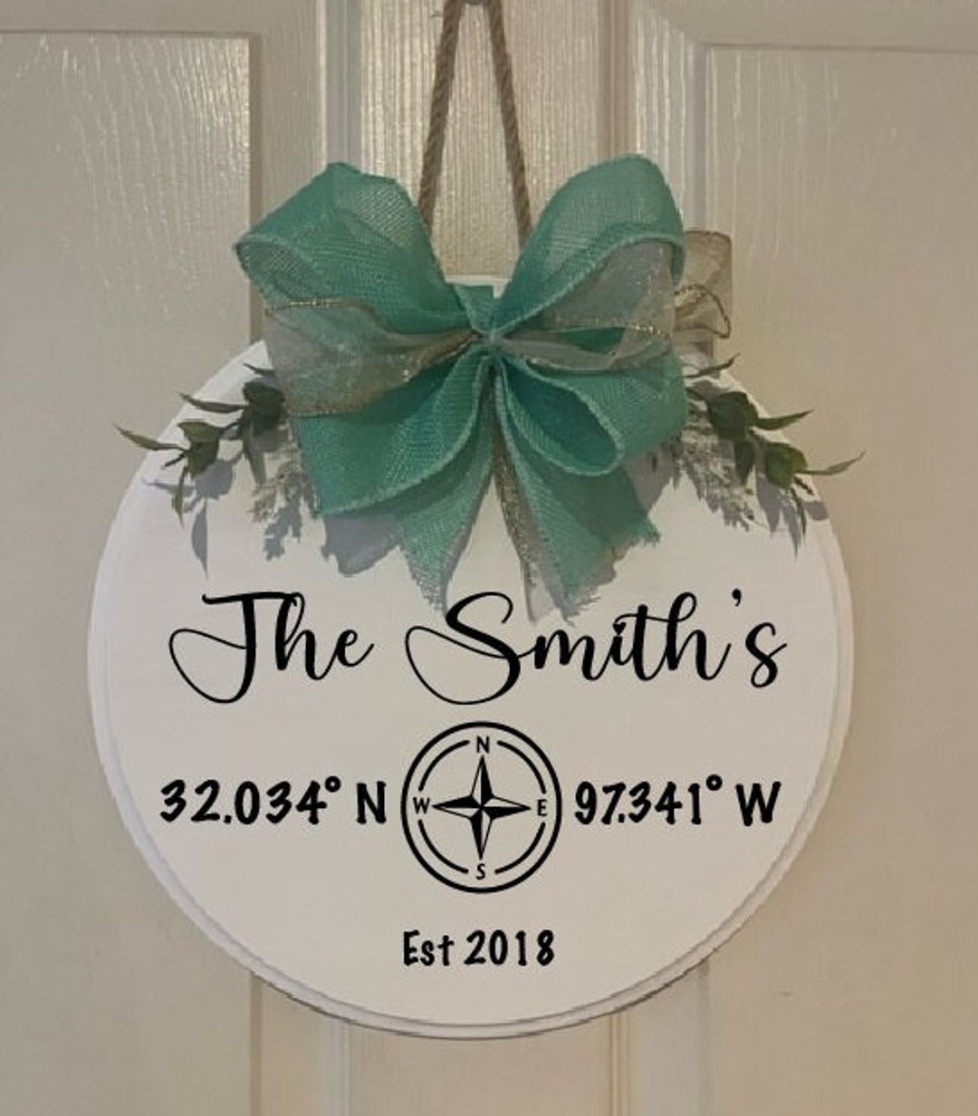 Personalized Longitude Latitude Last Name Front Door Decor. Perfect ...