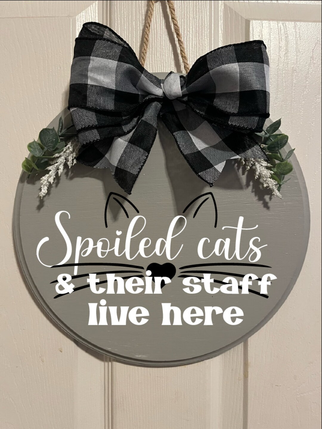 Spoiled Cats Live Here Front Door Decor. Cat Mom Door Hanger. Year ...