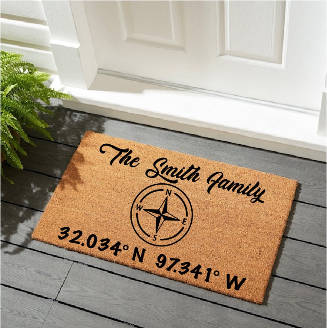 Longitude and Latitude Door Mat With Personalized Family Name and ...