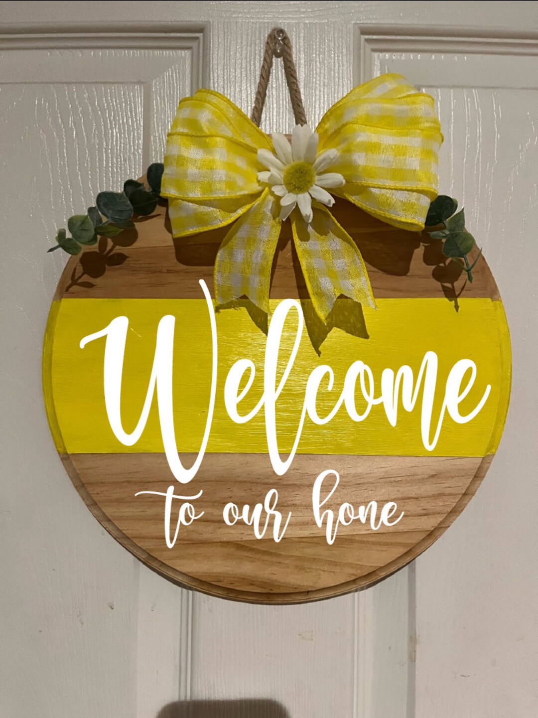 Welcome Sign for Front Door, Bright Yellow With Daisy Bow. Welcome to ...