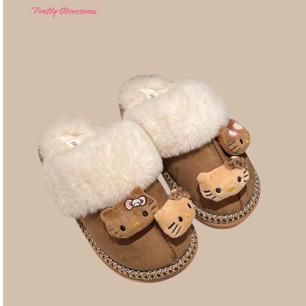 Hello Kitty Plush Slippers: Fuzzy Warm Women's Cartoon Slippers - Etsy
