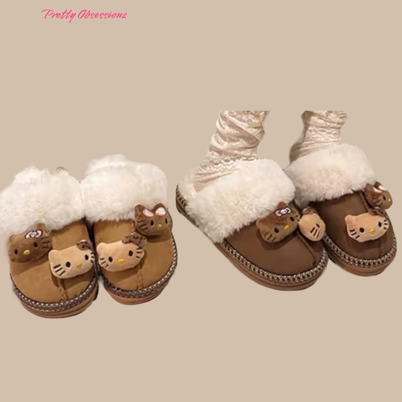 Hello Kitty Plush Slippers: Fuzzy Warm Women's Cartoon Slippers - Etsy