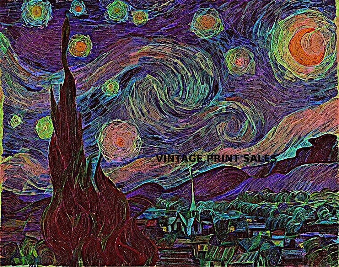 Van Gogh Starry Night Neon Colors Enchanting Glow Luminous - Etsy