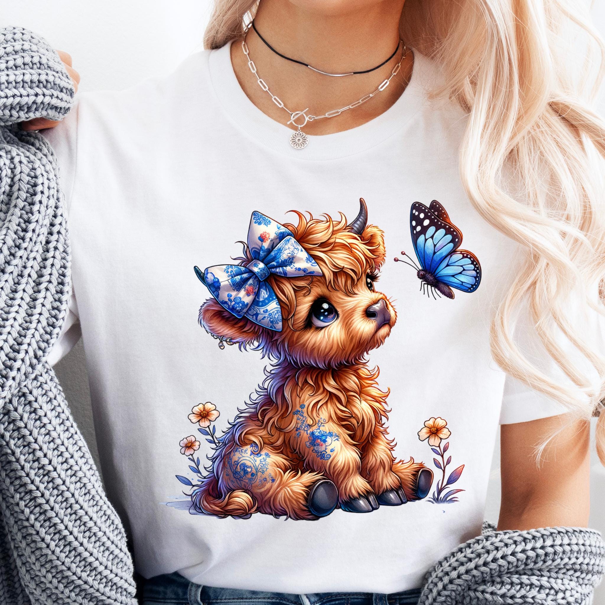 Chinoiserie Highland Cow Butterfly Clipart Set of 5, Cute Cartoon ...