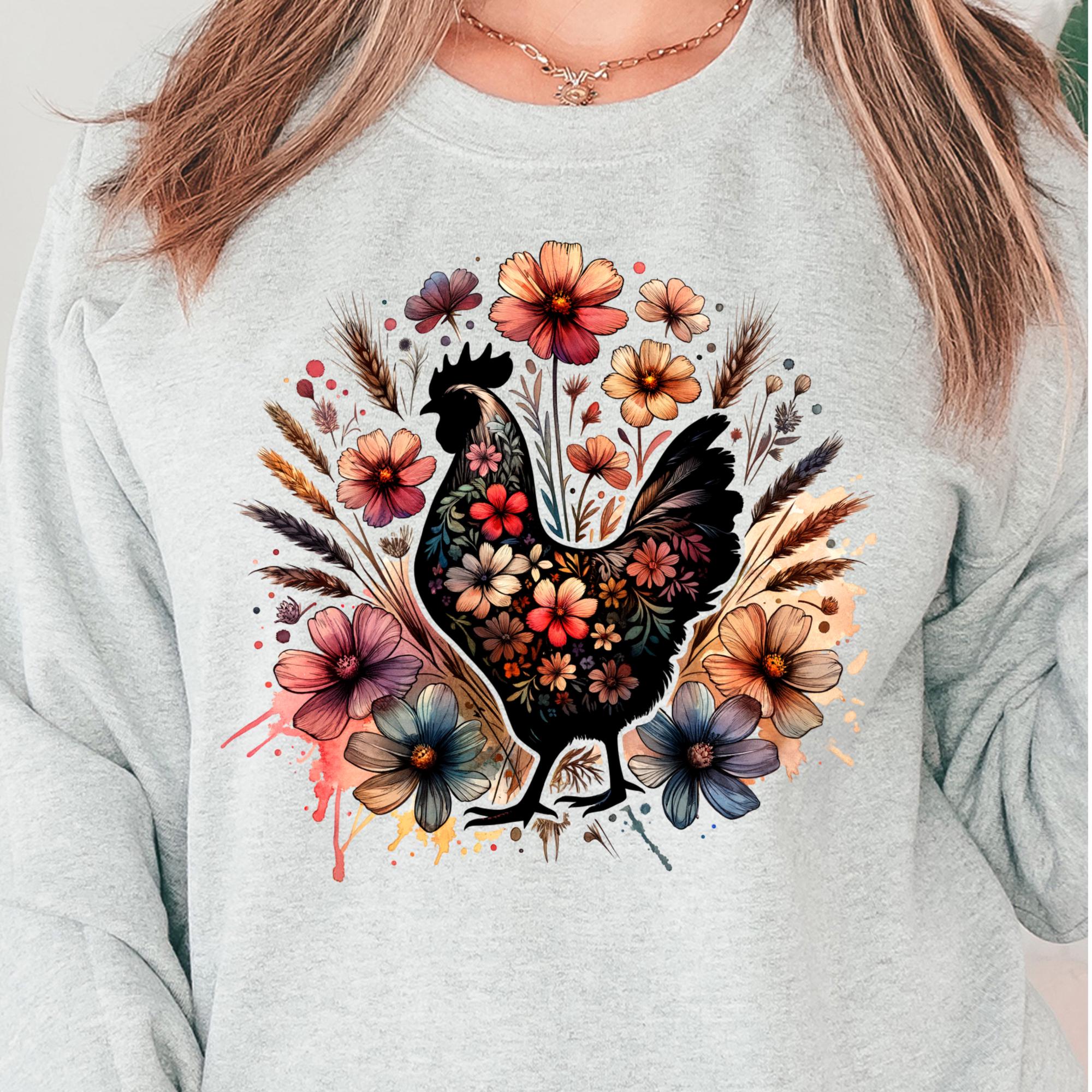 Retro Floral Chicken PNG, Spring Flowers Sublimation (digital Download ...