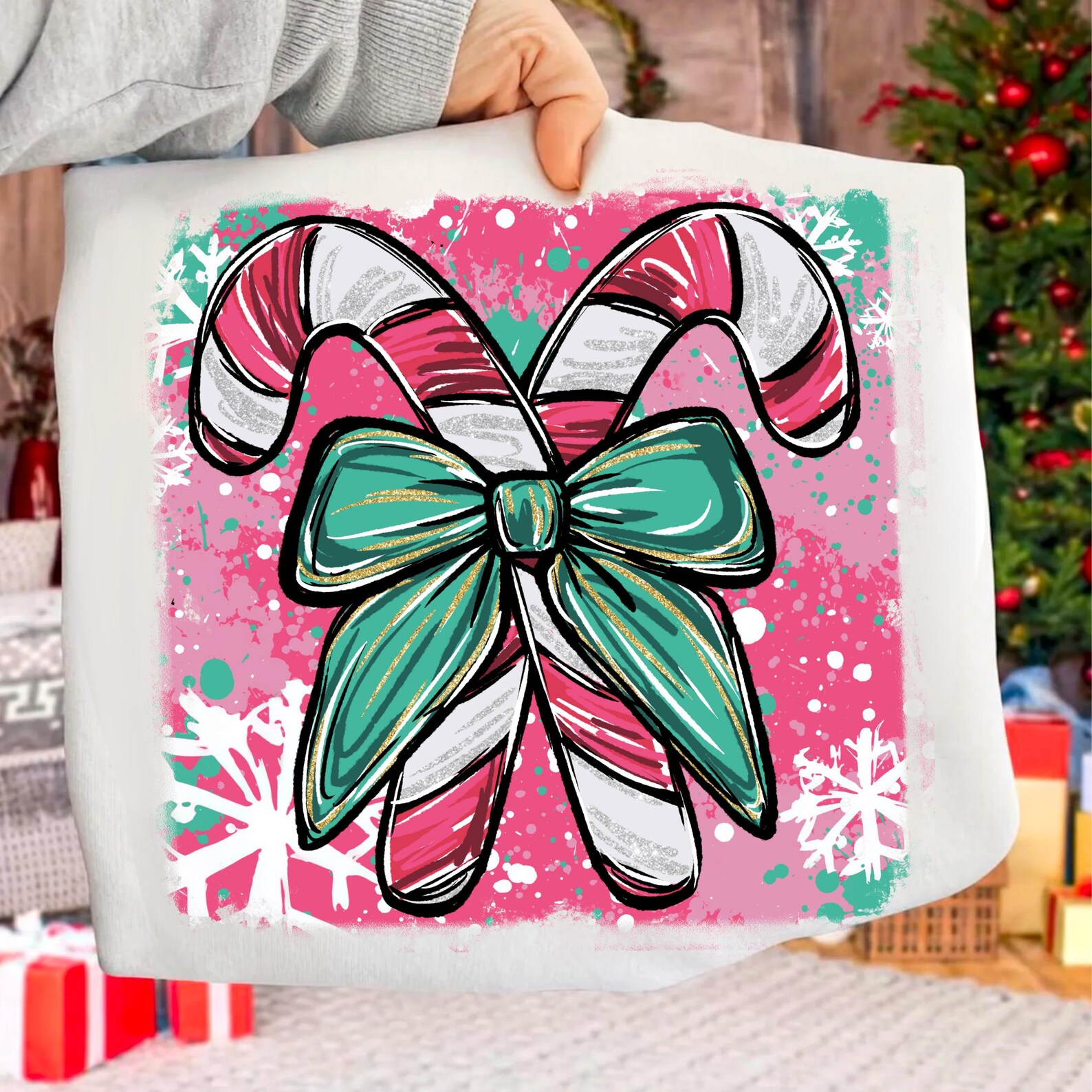 Colorful Candy Cane Coquette Png, Brushstroke Christmas Png, Girly ...