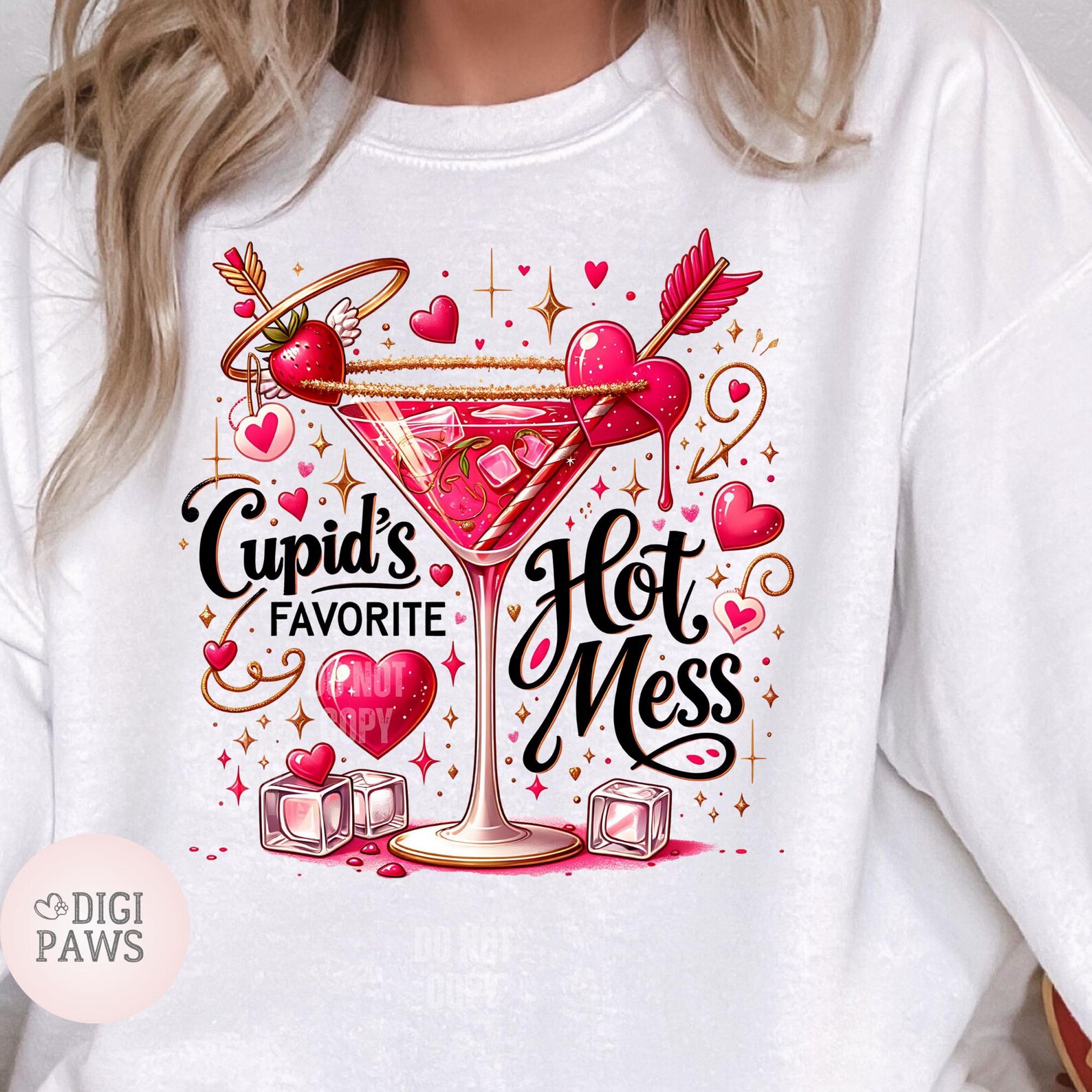 Preppy Cupid's Favorite Hot Mess Png, Valentine Cocktail Png, Pink ...