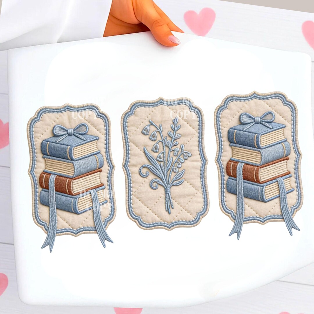 Blue Denim Vintage Faux Quilted Stacked Books PNG, Digital Download for ...
