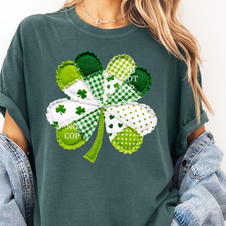St. Patrick's Day Patchwork 4 Leaf Clover Png, Green Fabric Shamrock ...