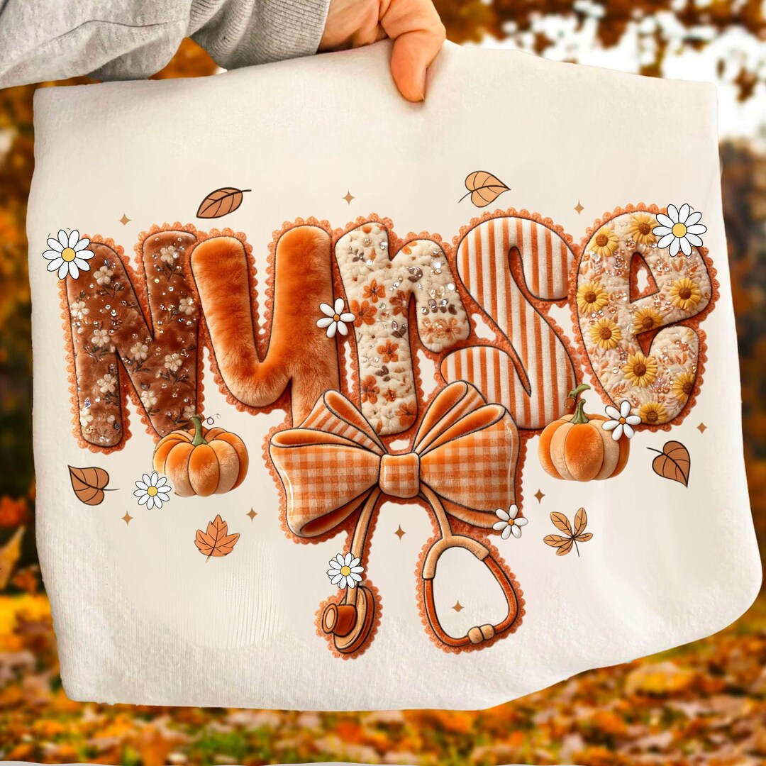 Fall Nurse PNG, Crochet Yarn Style, Pumpkin Bow, Coffee Cup, Autumn ...