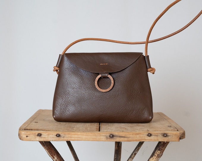 Dark Brown Leather Crossbody Minimalist Shoulder Bag Soft Handmade ...
