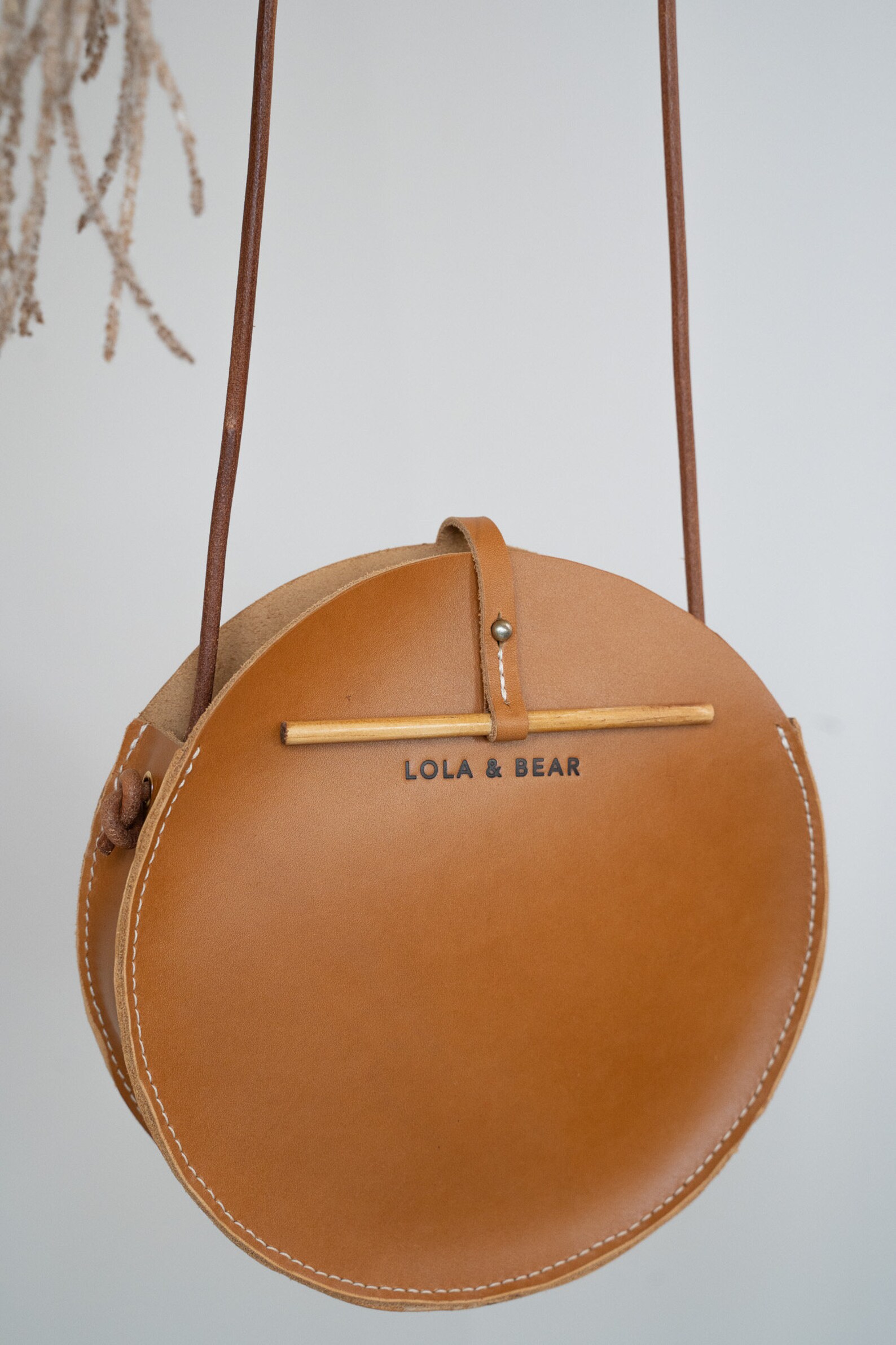 Round Leather Bag Women Purse Handstitched Leather Caramel Shoulder Bag ...