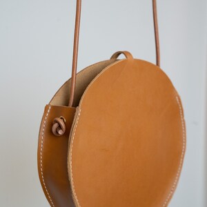 Round Leather Bag | Women Purse | Handstitched Leather | Caramel ...